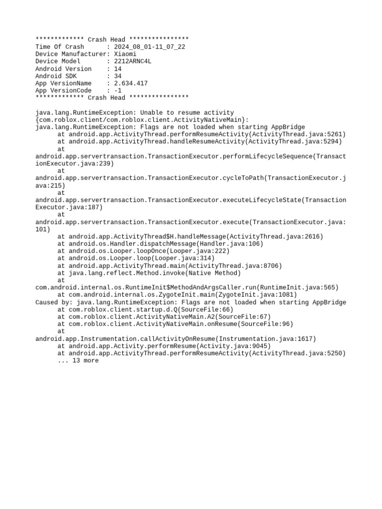Roblox App Crash on Xiaomi Device | PDF