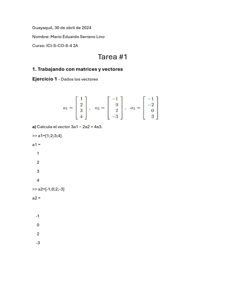 Tarea 1 Mario Serrano Matlab | PDF | Métodos y materiales de enseñanza