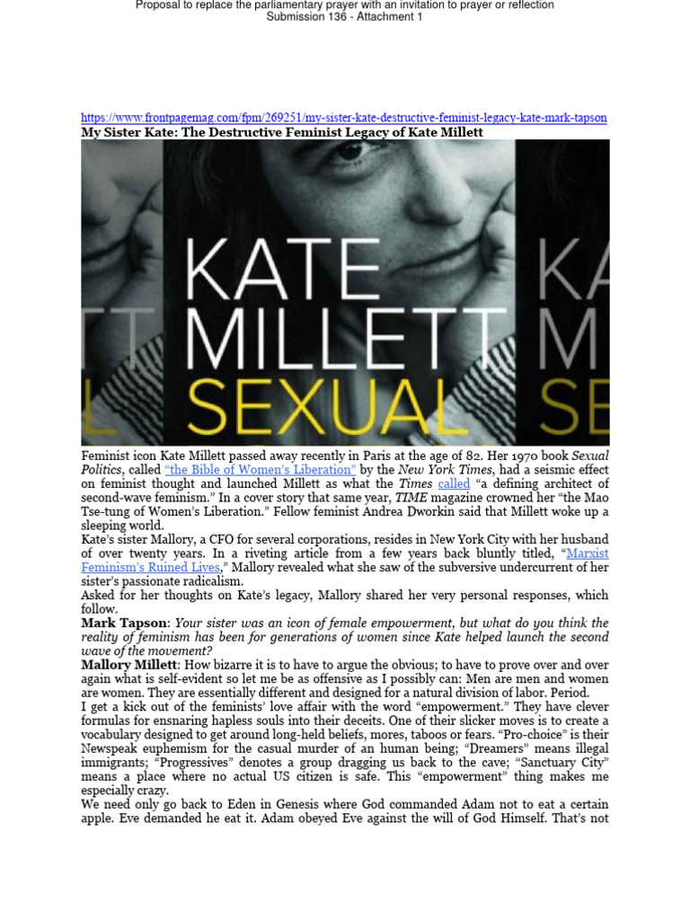 Mallory Millett on Kate's Feminist Legacy | PDF | Feminism | Gender Studies