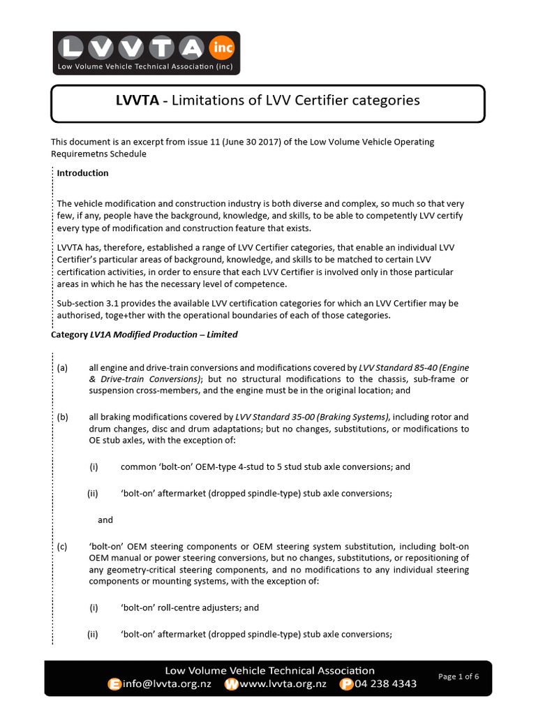 LVV Certifier Categories Overview | PDF | Axle | Vehicles