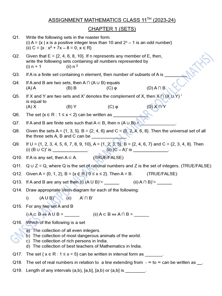 Assignment CH 1 Sets | PDF | Algebra | Mathematical Objects