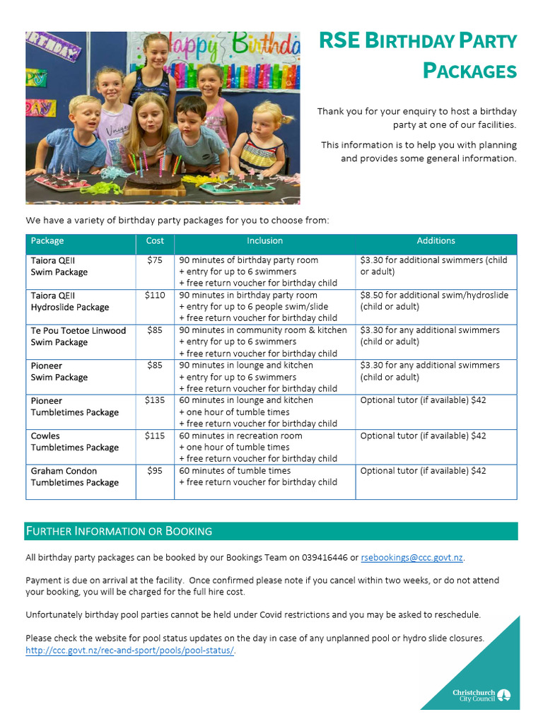 Birthday Party Packages Overview | PDF
