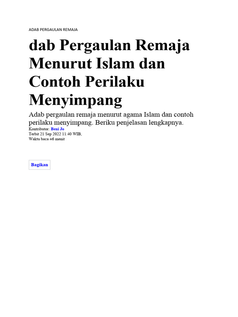 Adab Pergaulan Remaja | PDF