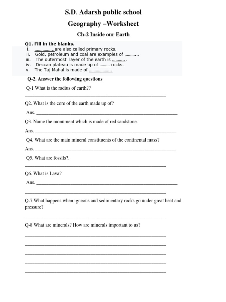 Worksheet Geo Ch-2 | PDF | Rock (Geology) | Sedimentary Rock
