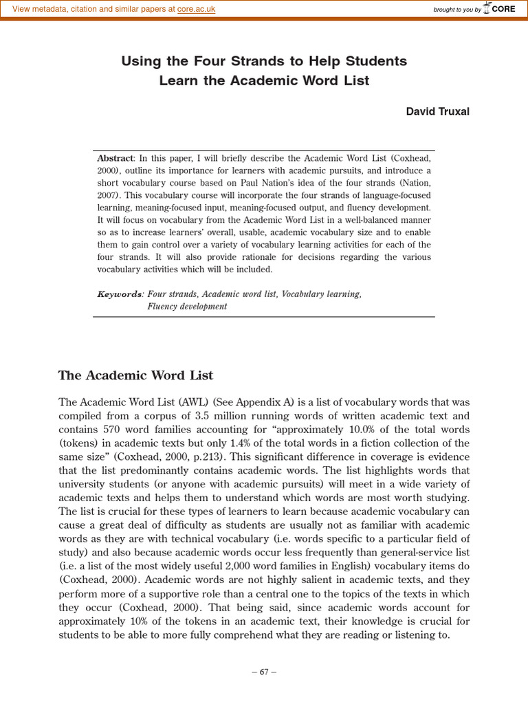 Using 4 Strands To Teach and Learn Vocab | PDF | Vocabulary | Learning