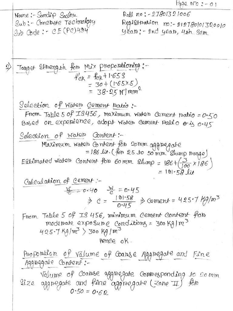 Concrete Mix Design Calculations | PDF | Concrete | Composite Material