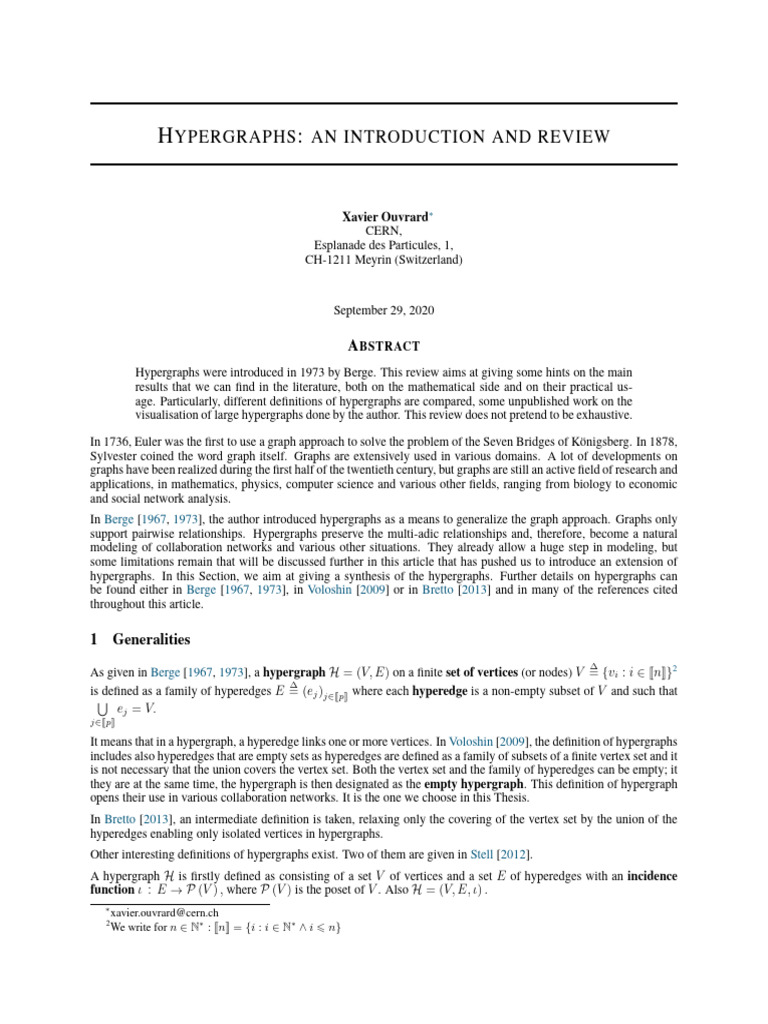 Results On Hypergraphs A Survey v02 | PDF | Vertex (Graph Theory) | Graph Theory