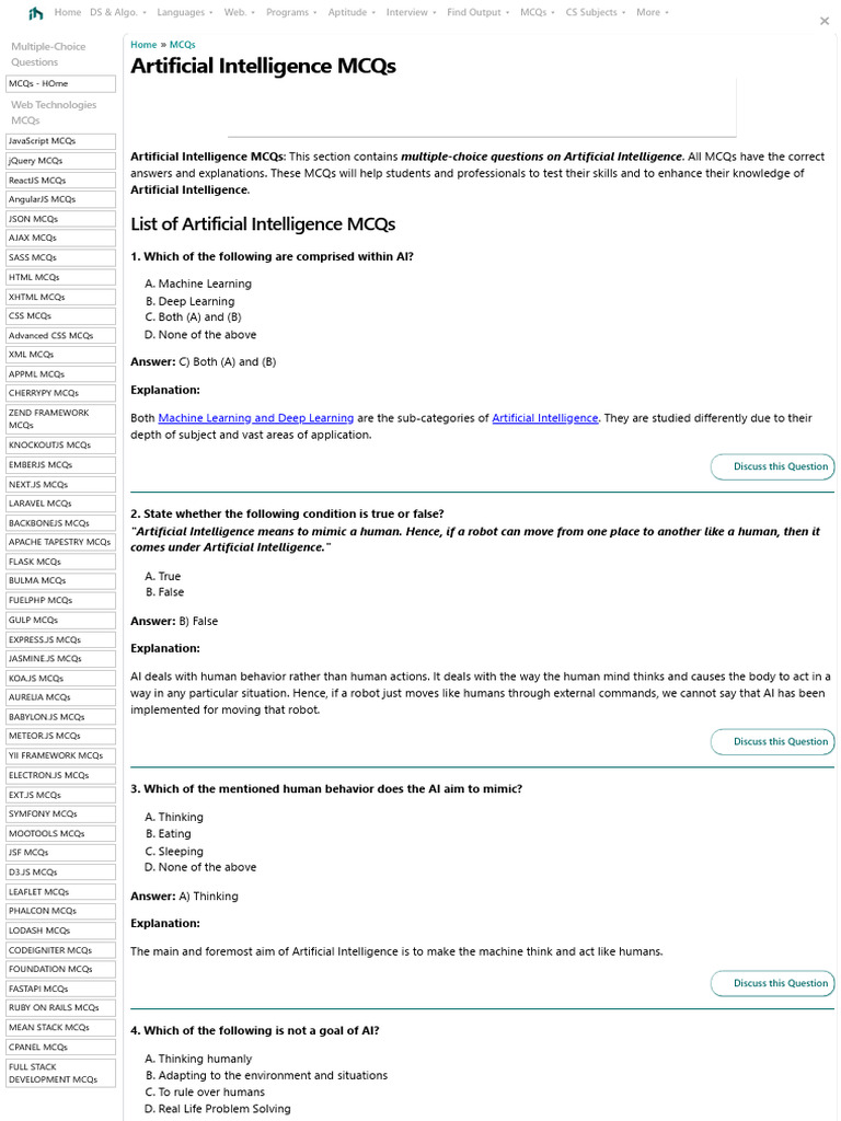 AI Multiple-Choice Questions MCQs | PDF | Logic | Proposition