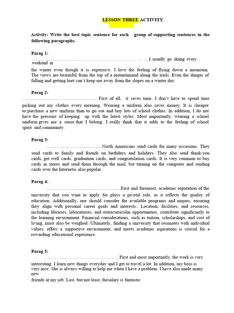 ACTIVITY LESSON THREE Éc | PDF
