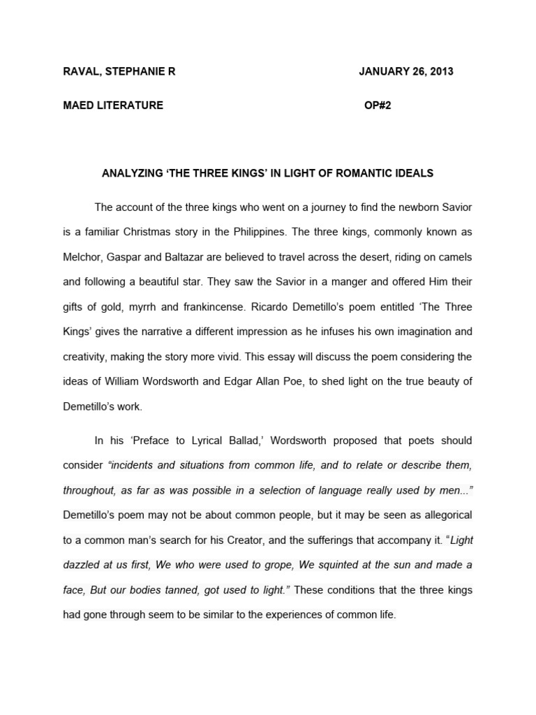 Analyzing The Three Kings' in Light of Romantic Ideals | PDF | Poetry