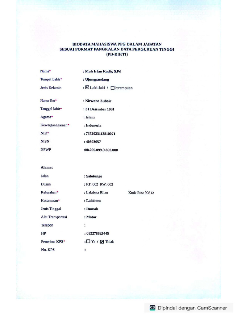 Muh. Irfan Kadir - Bio No | PDF