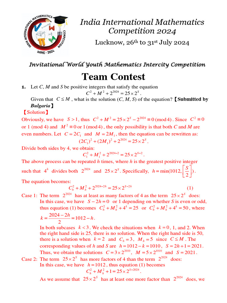 Math Competition Solutions | PDF | Triangle | Equations