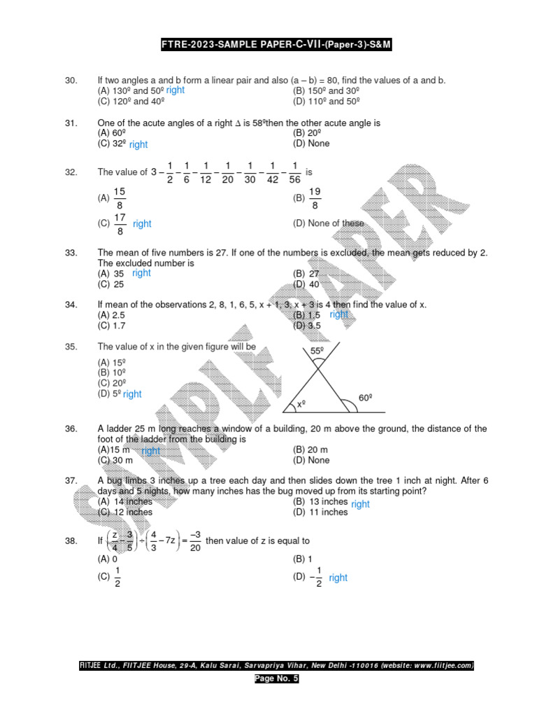 Ftre-2023-Sample Paper-Class-Vii-P3-Nsejs & Mo | PDF