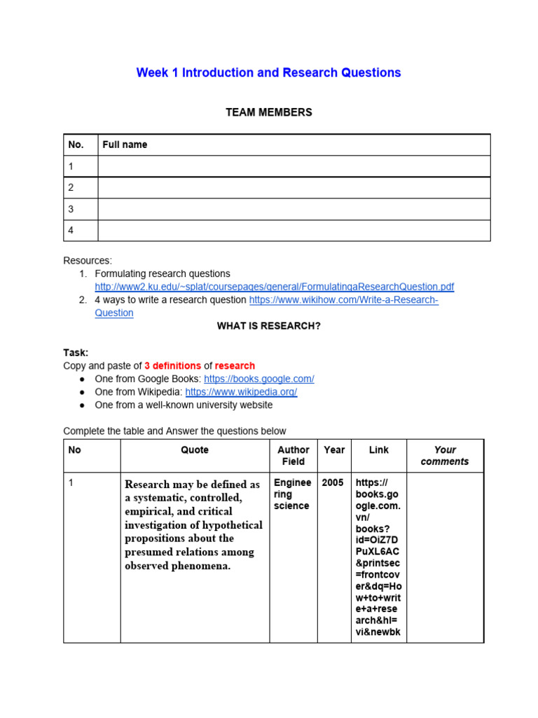 1 Introduction and Research Questions | PDF | Methodology | Knowledge
