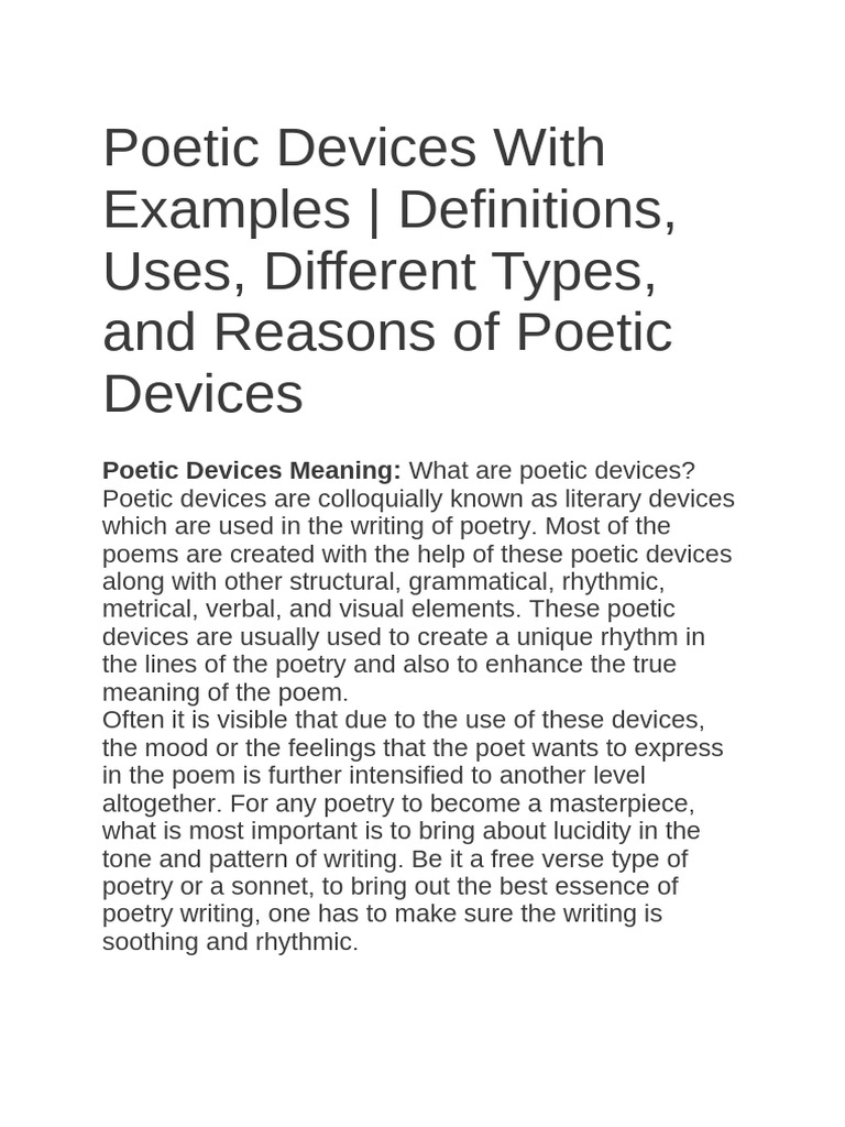 Poetic Device Class 11th - Office - Document | PDF | Poetry | Poetic ...