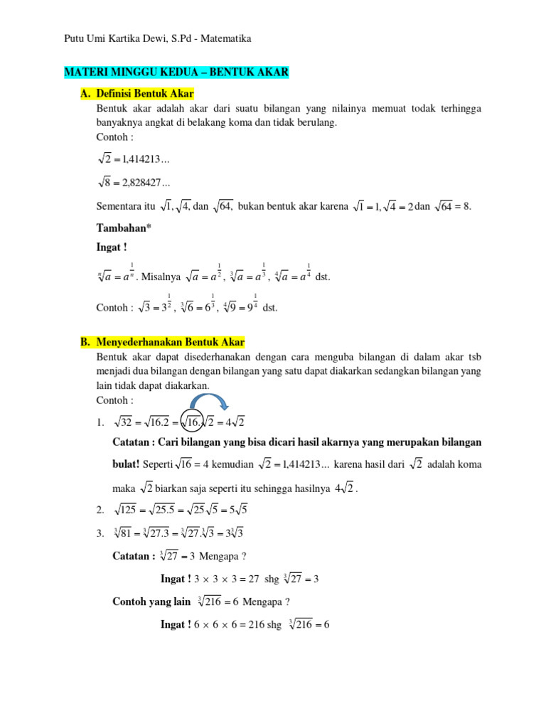 Bentuk Akar: Definisi dan Operasi | PDF