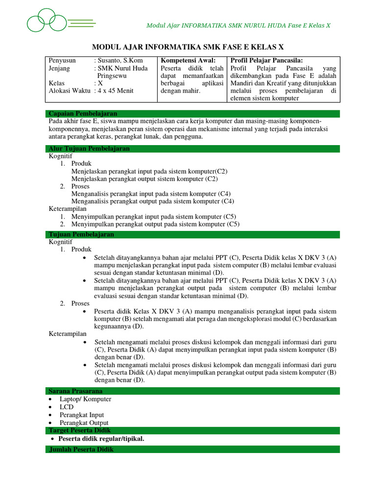 Modul Ajar Perangkat Input Output | PDF