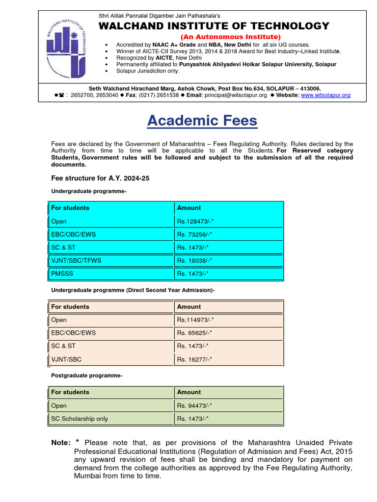 Fee Structure 21 22 To 24 25 | PDF | Undergraduate Education | Academia