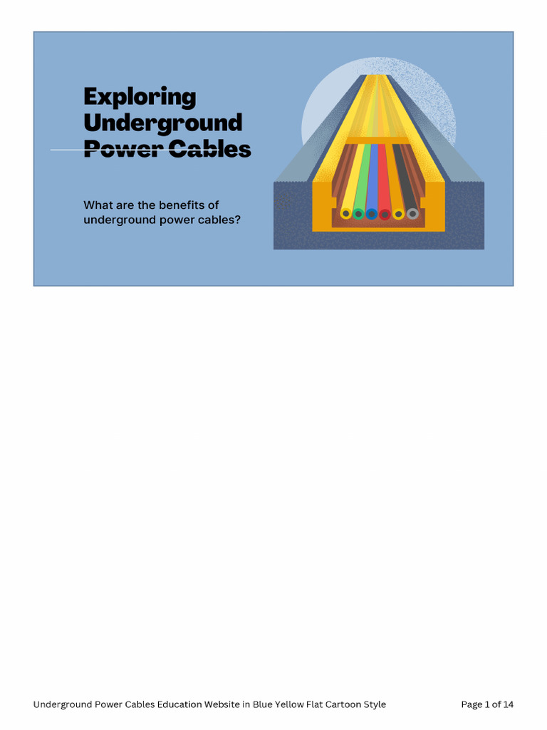 Underground Power Cables Education Website in Blue Yellow Flat Cartoon Style | PDF