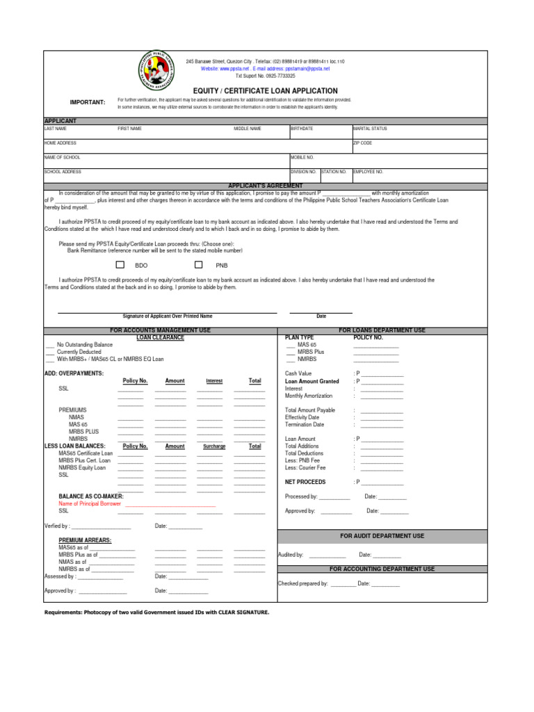 EQ and Cert Loan Application 2020 | PDF | Loans | Financial Services