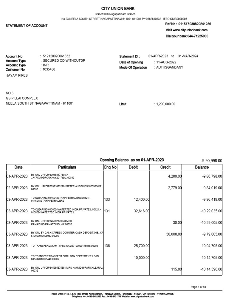 Deposit Statement 6 11517 03 08 2024 | PDF | Debits And Credits | Banks