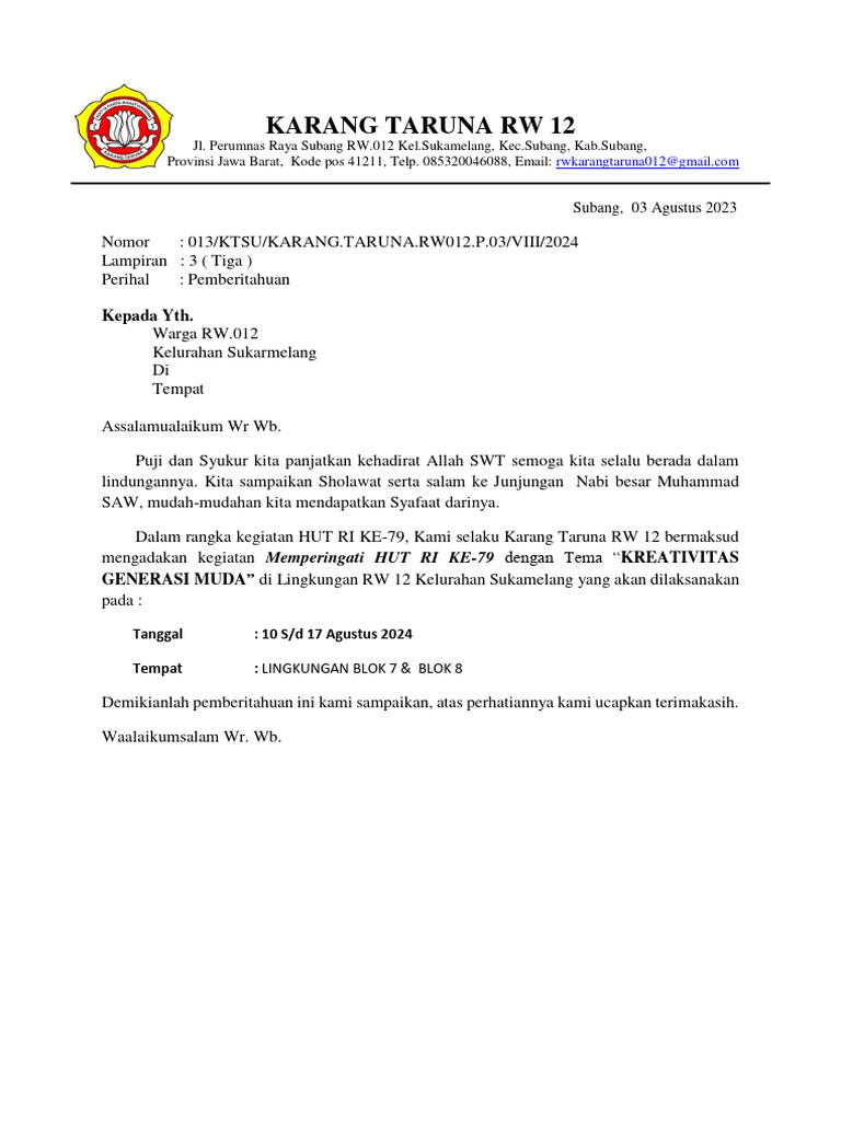 TTD DIgital Surat Pemberitahuan Lomba | PDF