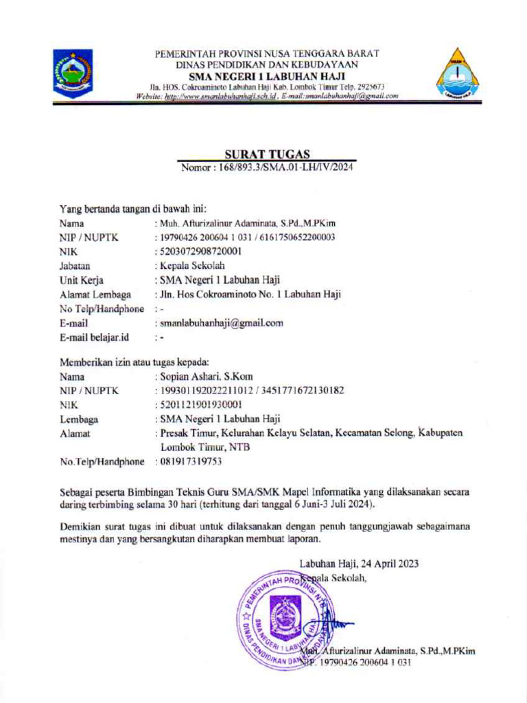 Surat Tugas Bimtek | PDF