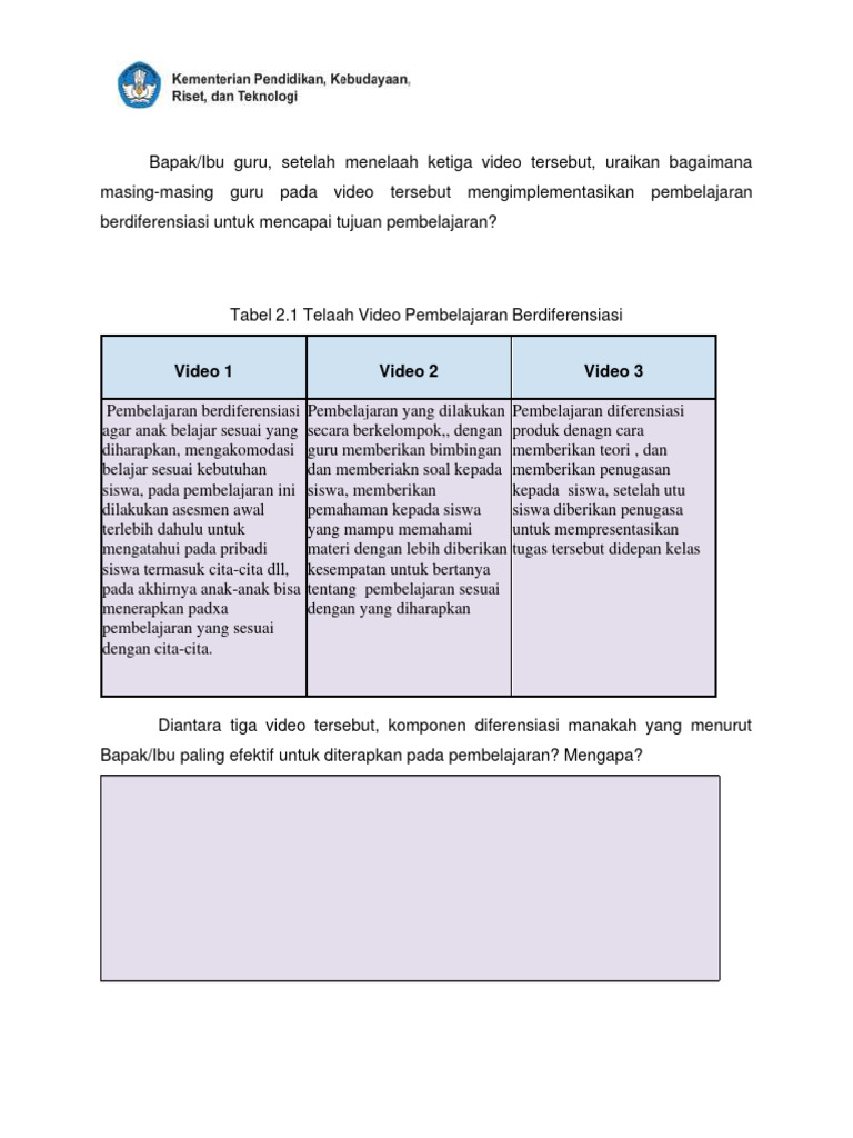 Telaah Pembelajaran Berdiferensiasi | PDF