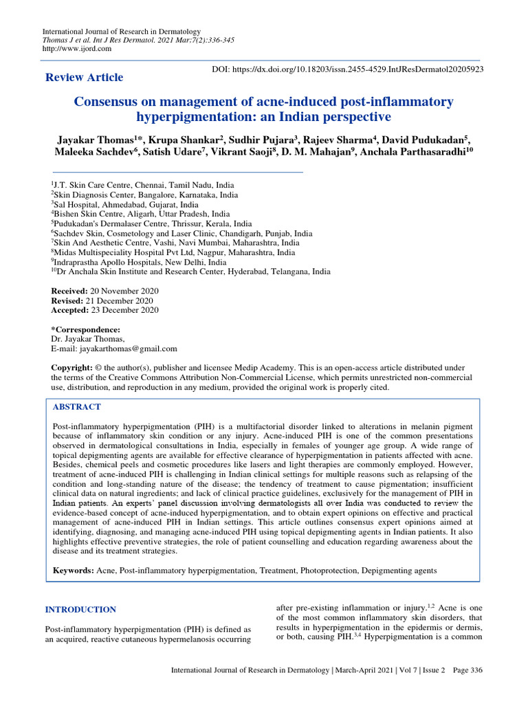 Thomas 2021 Consensus Management of Acne Induced PIH - An Indian ...