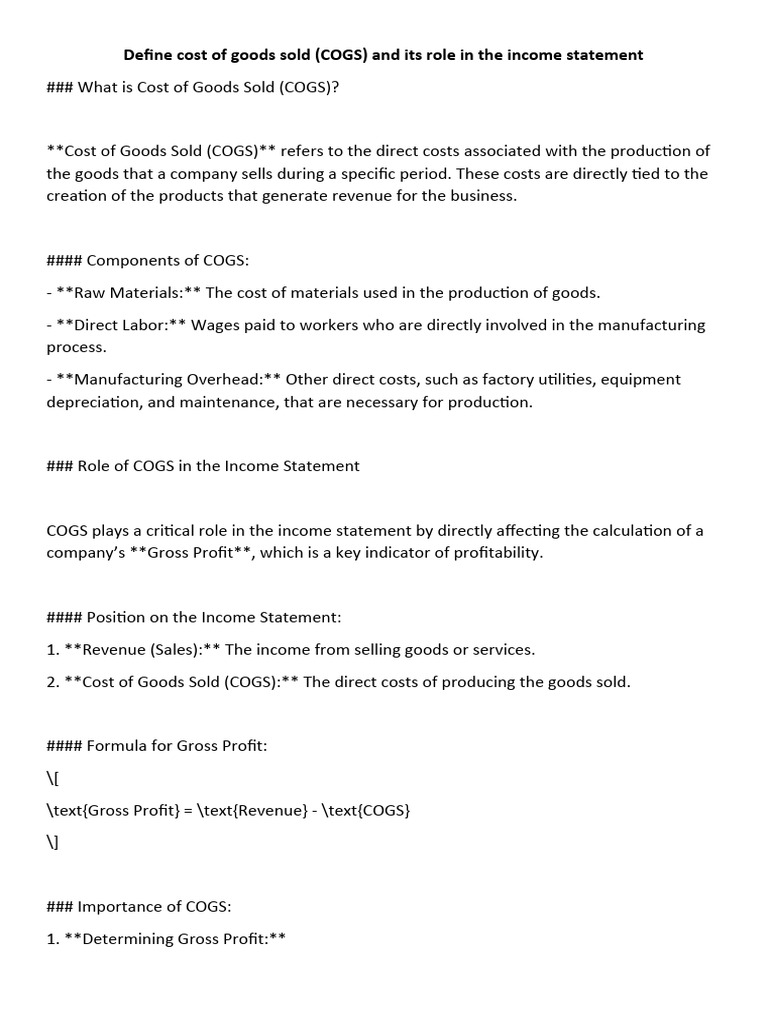 Understanding Cost of Goods Sold (COGS) | PDF | Cost Of Goods Sold ...