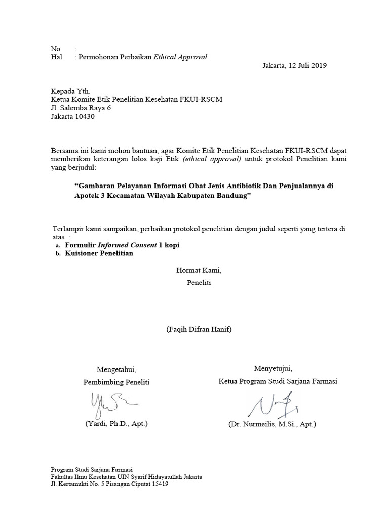 Surat Permohonan Ethical Approval | PDF