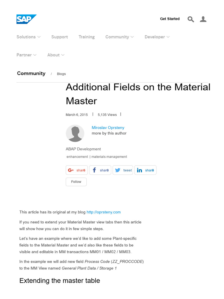 Additional Fields On The Material Master - SAP Blogs | PDF | Computer ...