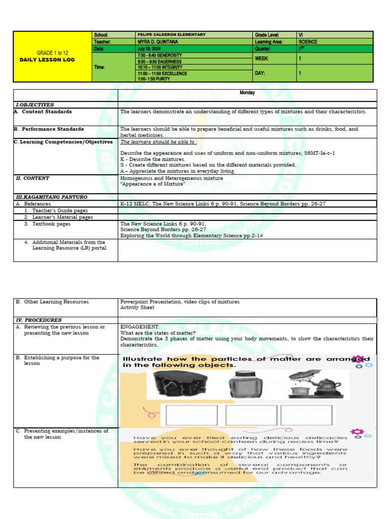 SCIENCE-DLL-Q1-W1-D1mdq-A | PDF | Learning | Mixture