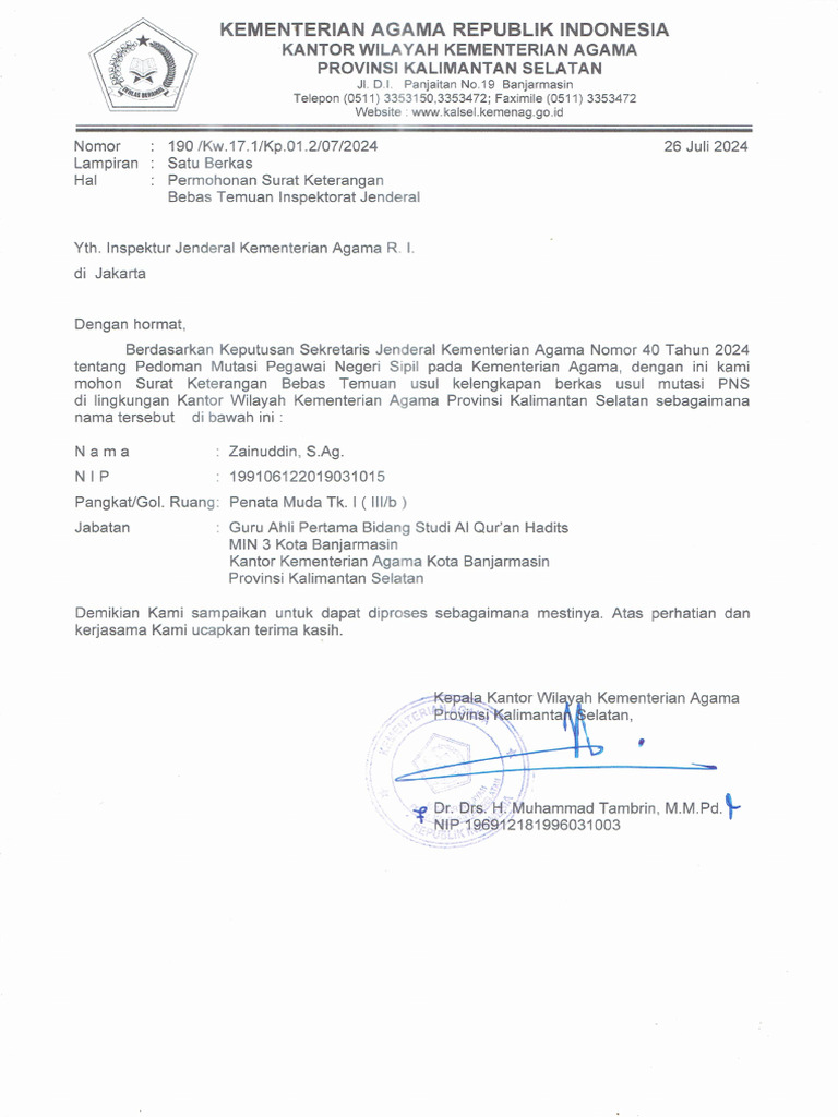 Surat SKBT Ditjen | PDF