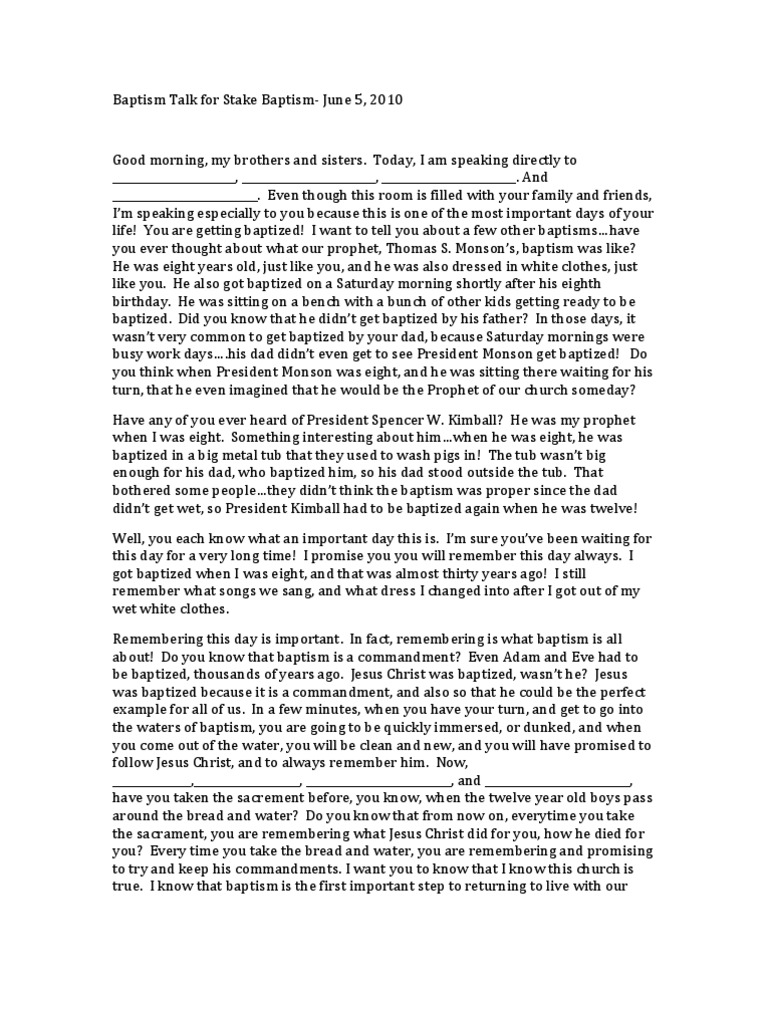 Baptism Talk For Stake Baptism | PDF | Baptism | Sacraments
