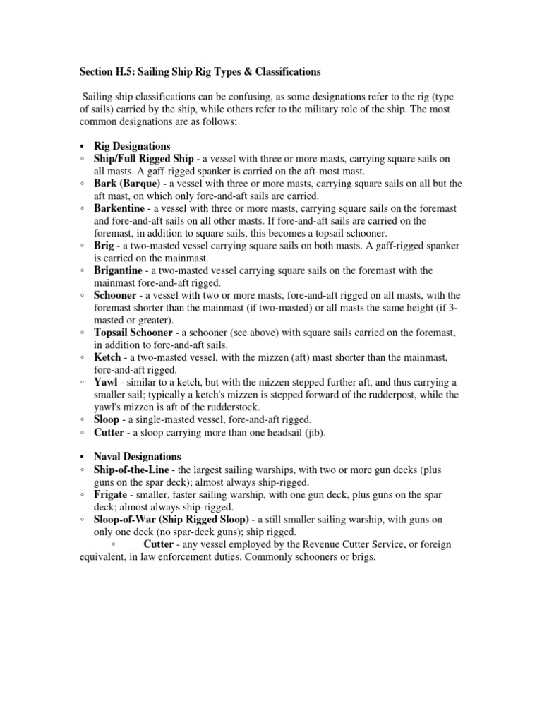 50 Fathoms Sailing Ship Rig Types & Classifications | PDF