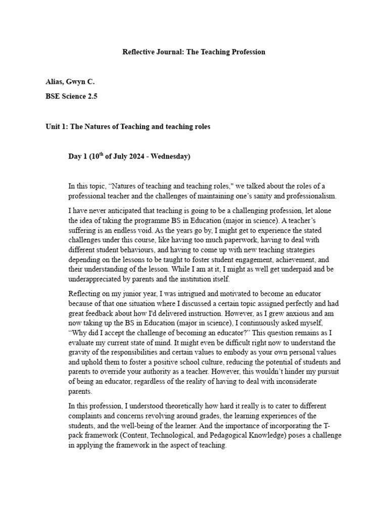 Reflective Journal | PDF | Philosophy Of Education | Teachers