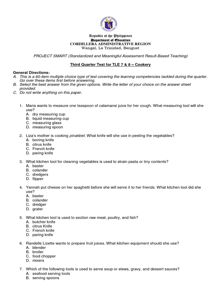 TQ - Q3 - TLE - Cookery - 7&8 - Jonalyn Ambrona | PDF | Hazards | Occupational Safety And Health