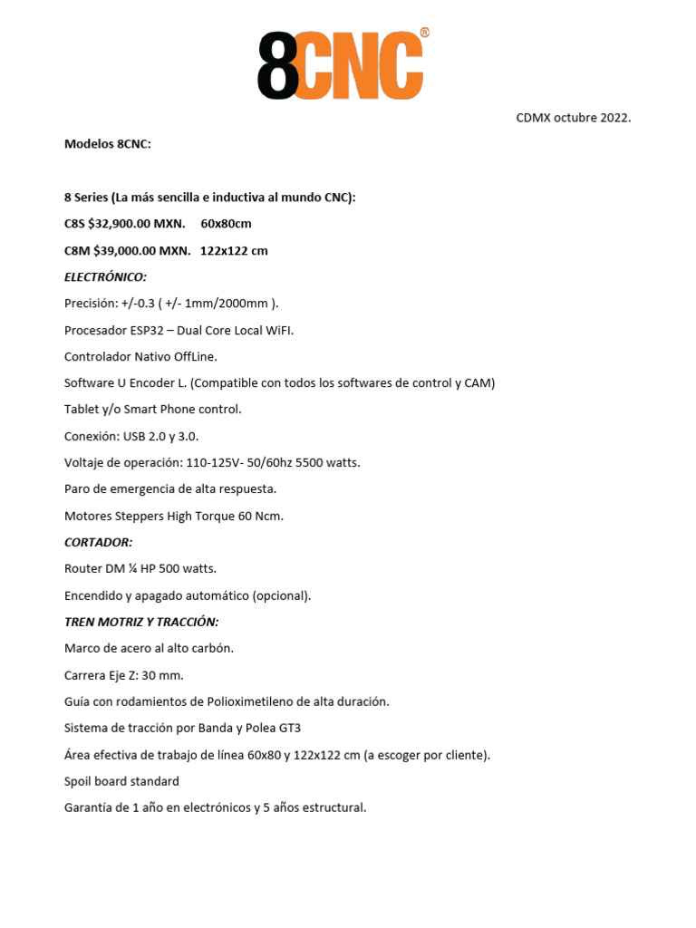 Fichas Técnicas Máquinas 8CNC | PDF | Engranaje | Vehículo de motor