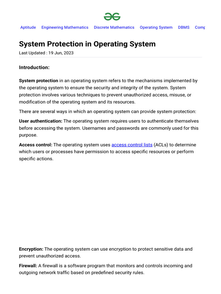 System Protection in Operating System - GeeksforGeeks | PDF | Computer ... System Protection in Operating System - GeeksforGeeks | PDF | Computer ...