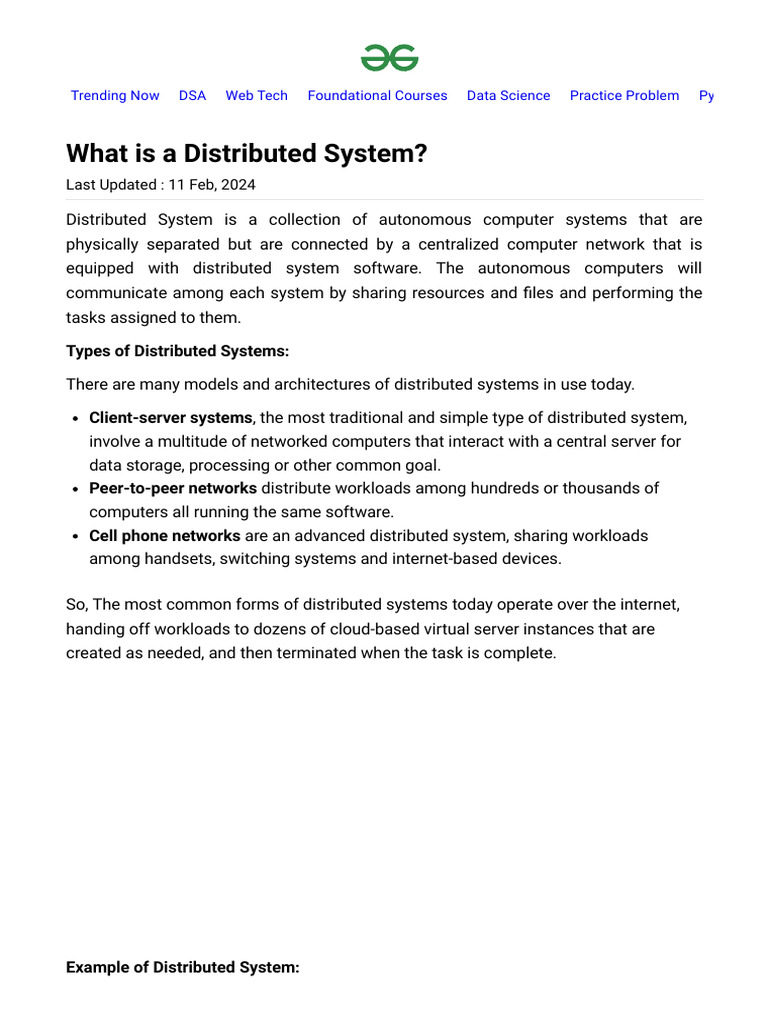 What is a Distributed System_ - GeeksforGeeks | PDF | Distributed ... What is a Distributed System_ - GeeksforGeeks | PDF | Distributed ...