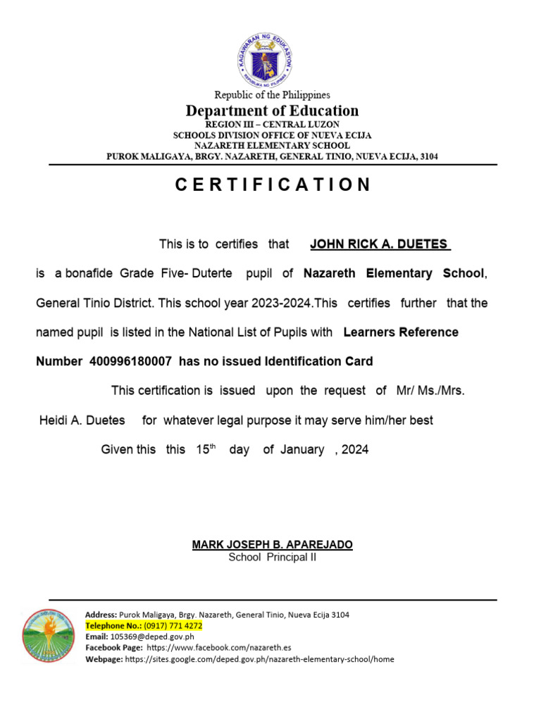 Certification: Department of Education | PDF