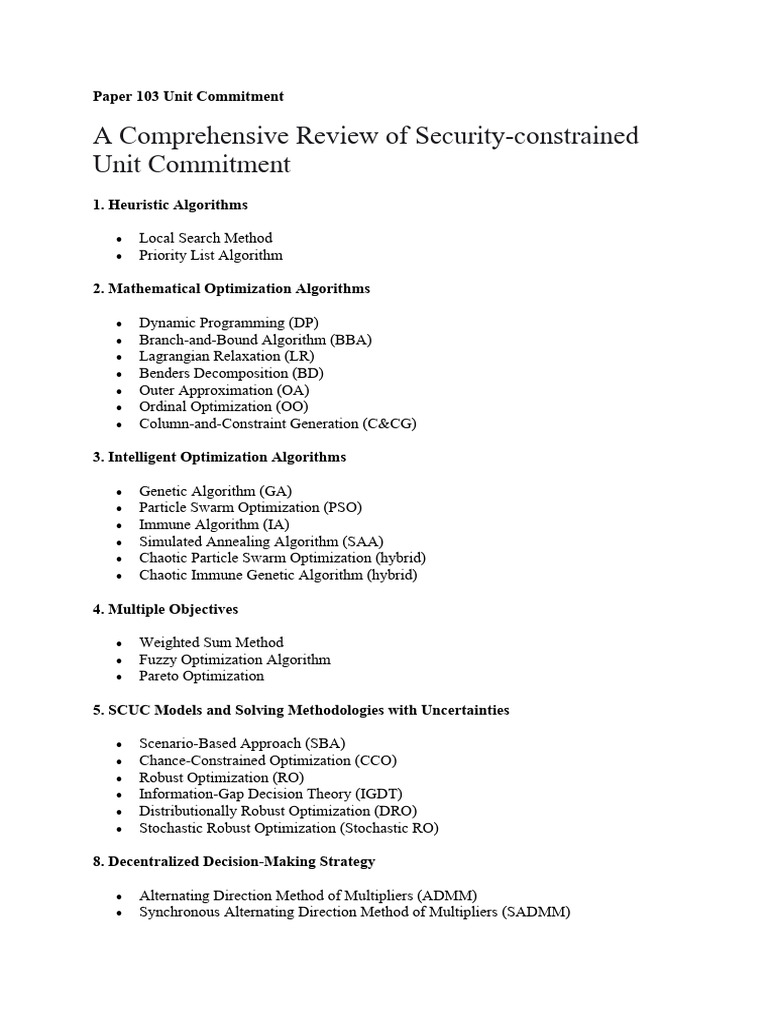 A Comprehensive Review of Security-Constrained Unit Commitment | PDF | Mathematical Optimization ...