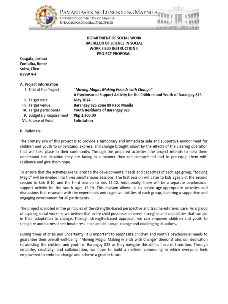 Social Work Project Proposal Sample | PDF | Psychological Resilience ...