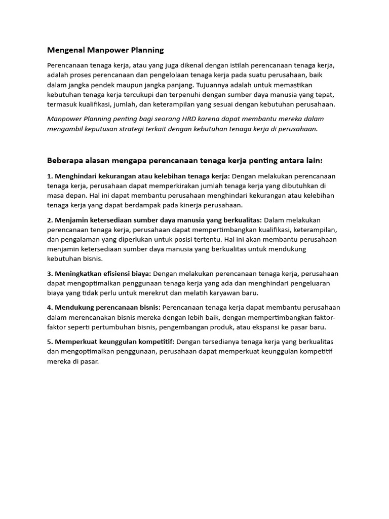 Mengenal Manpower Planning | PDF | Bisnis | Pengelolaan Keuangan & Uang
