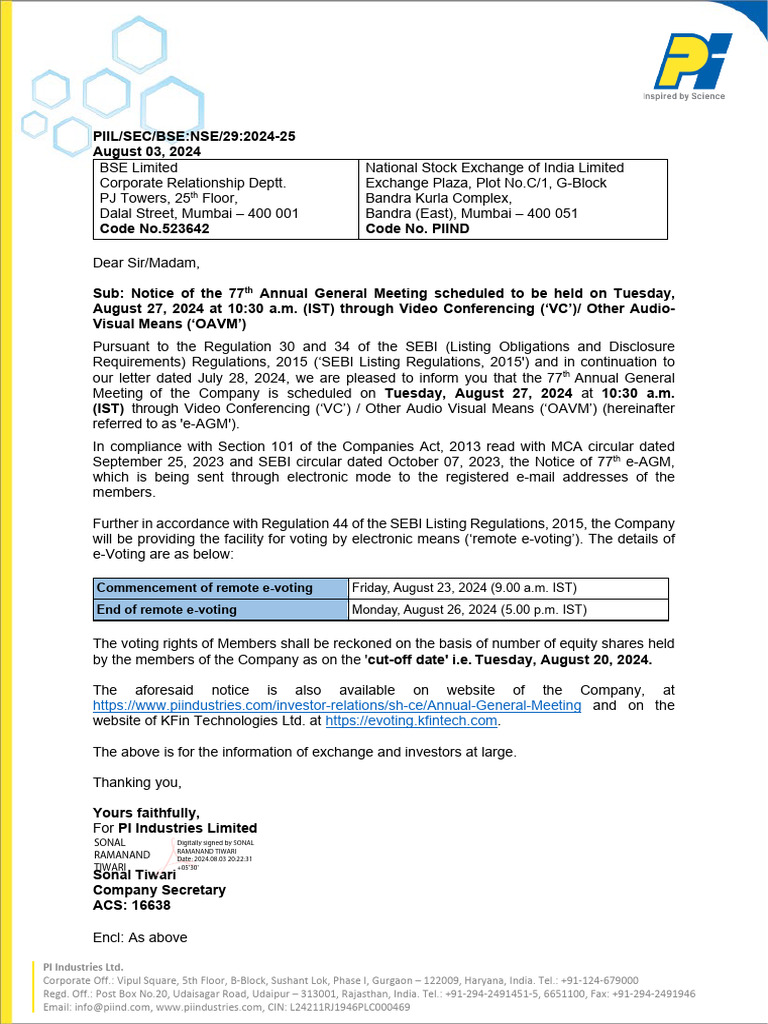 PIIND 03082024210744 PIIL AGM Notice 2024 | PDF | Login | Password