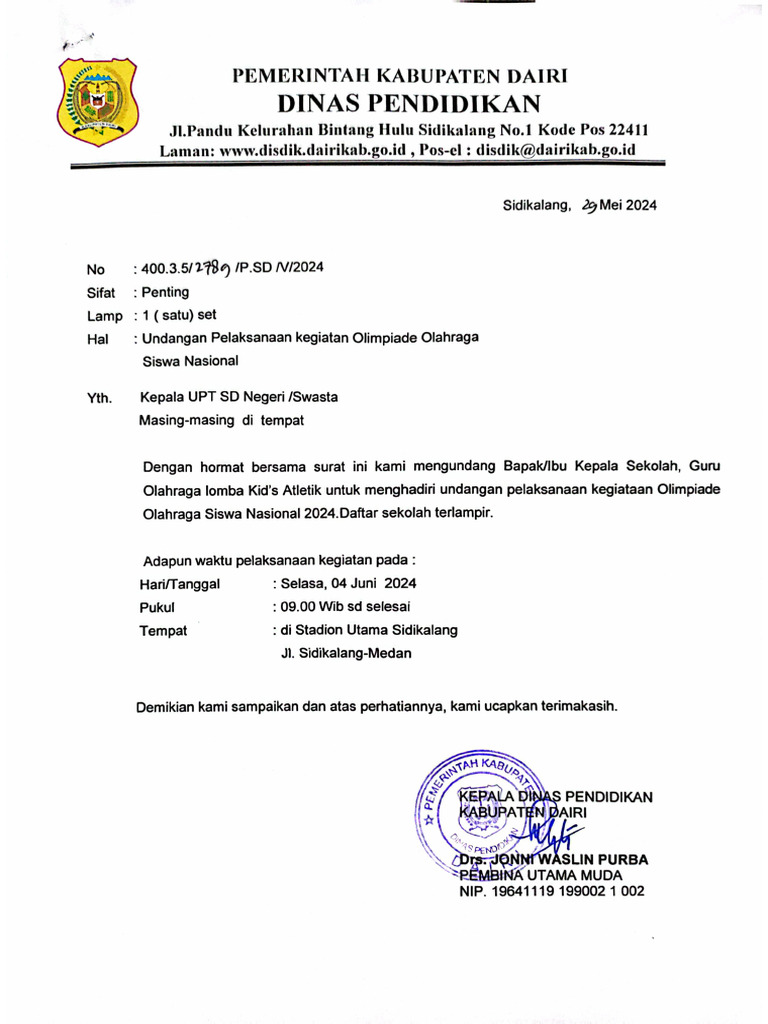 Undangan Pelaksanaan O2SN | PDF