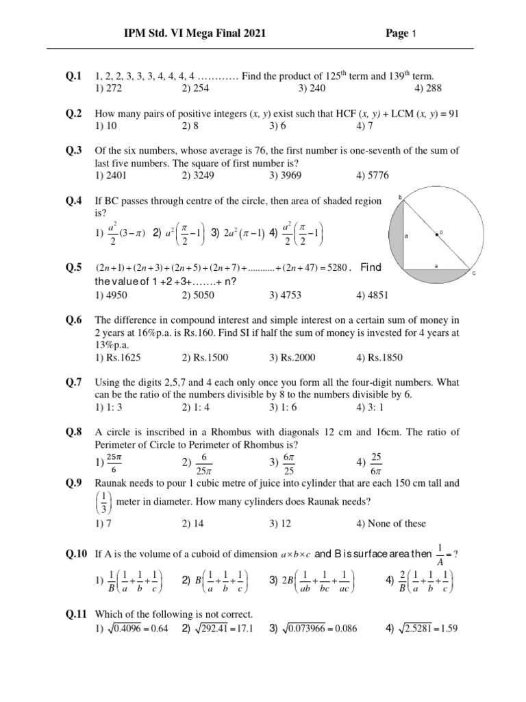 Std6 2021 Mega Final | PDF | Area | Geometric Shapes