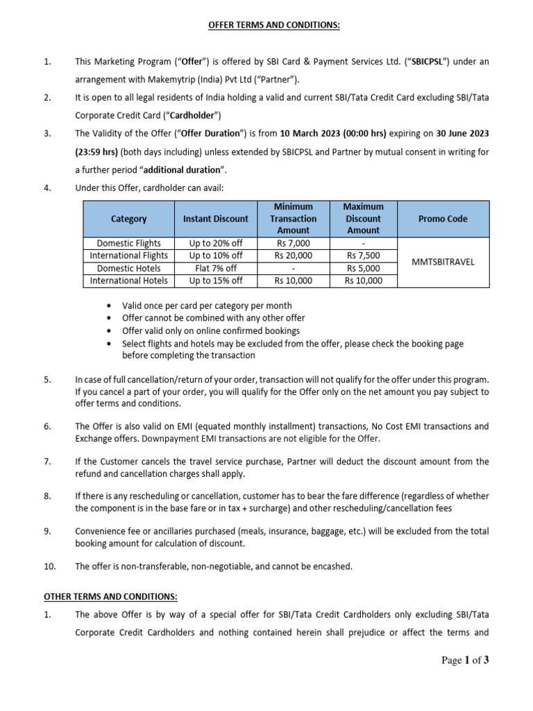 TC MMT | PDF | Credit Card | Loyalty Program