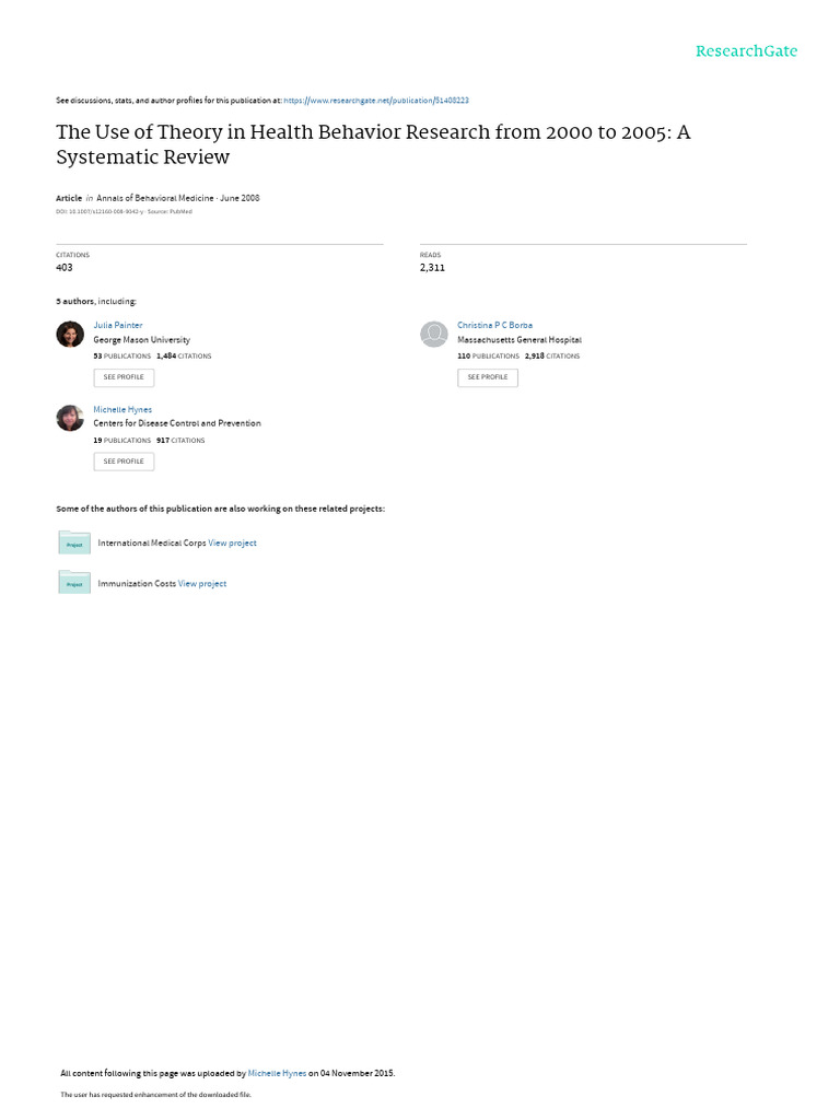 The Use of Theory in Health Behavior Research From | PDF | Theory ...